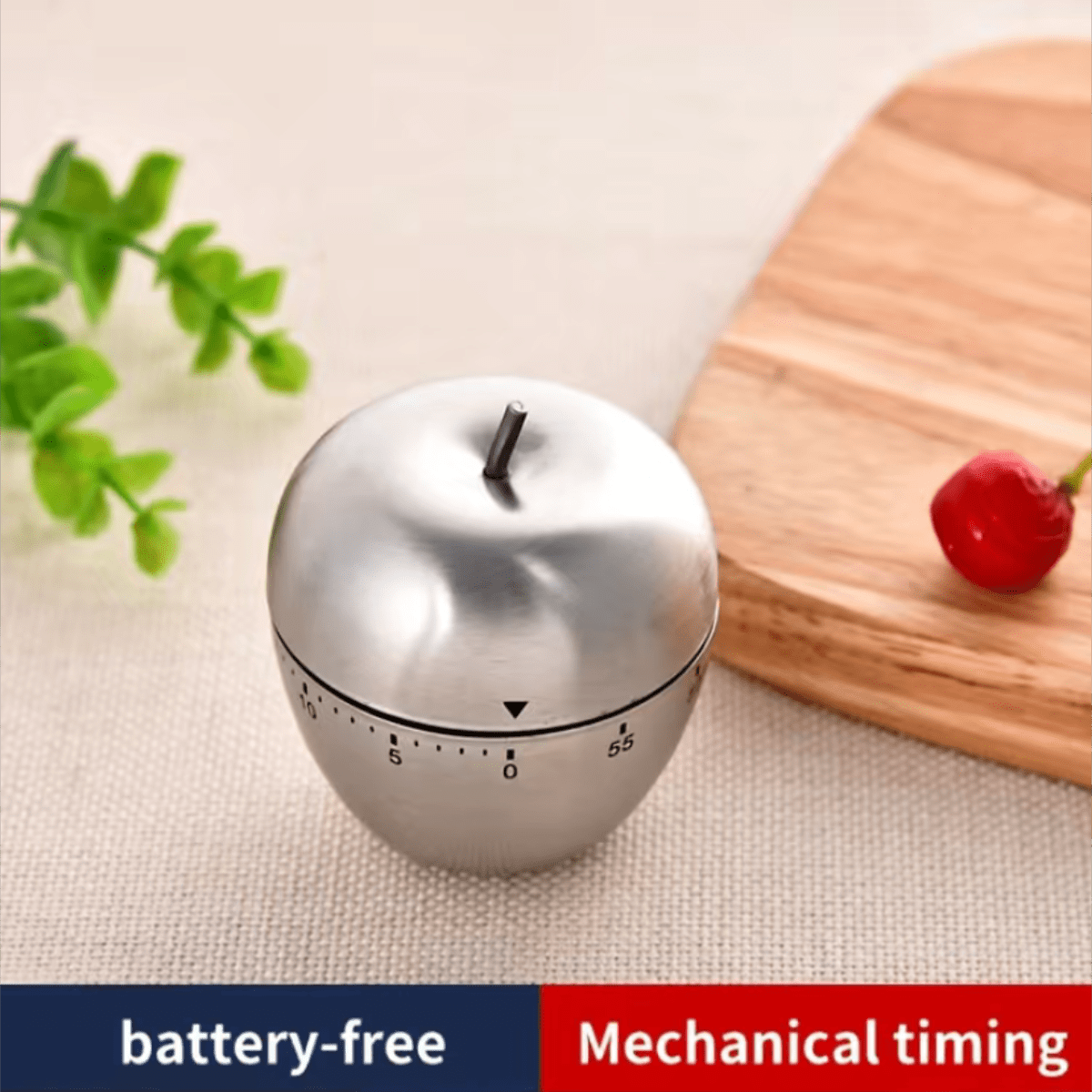 Stainless Steel Kitchen Timer Apple Shaped Mechanical Reminder ...
