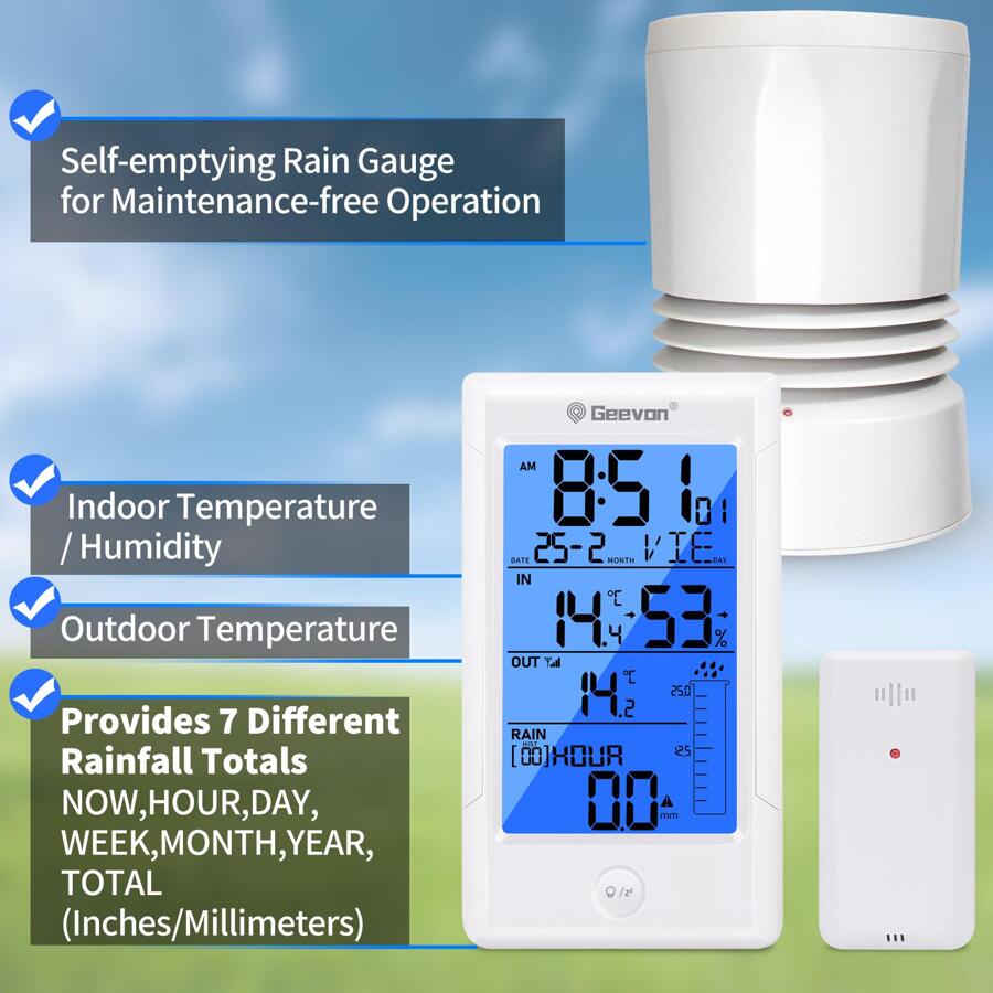 Geevon Wireless Digital Rain Gauge with Outdoor Temperature Gauge,Self ...