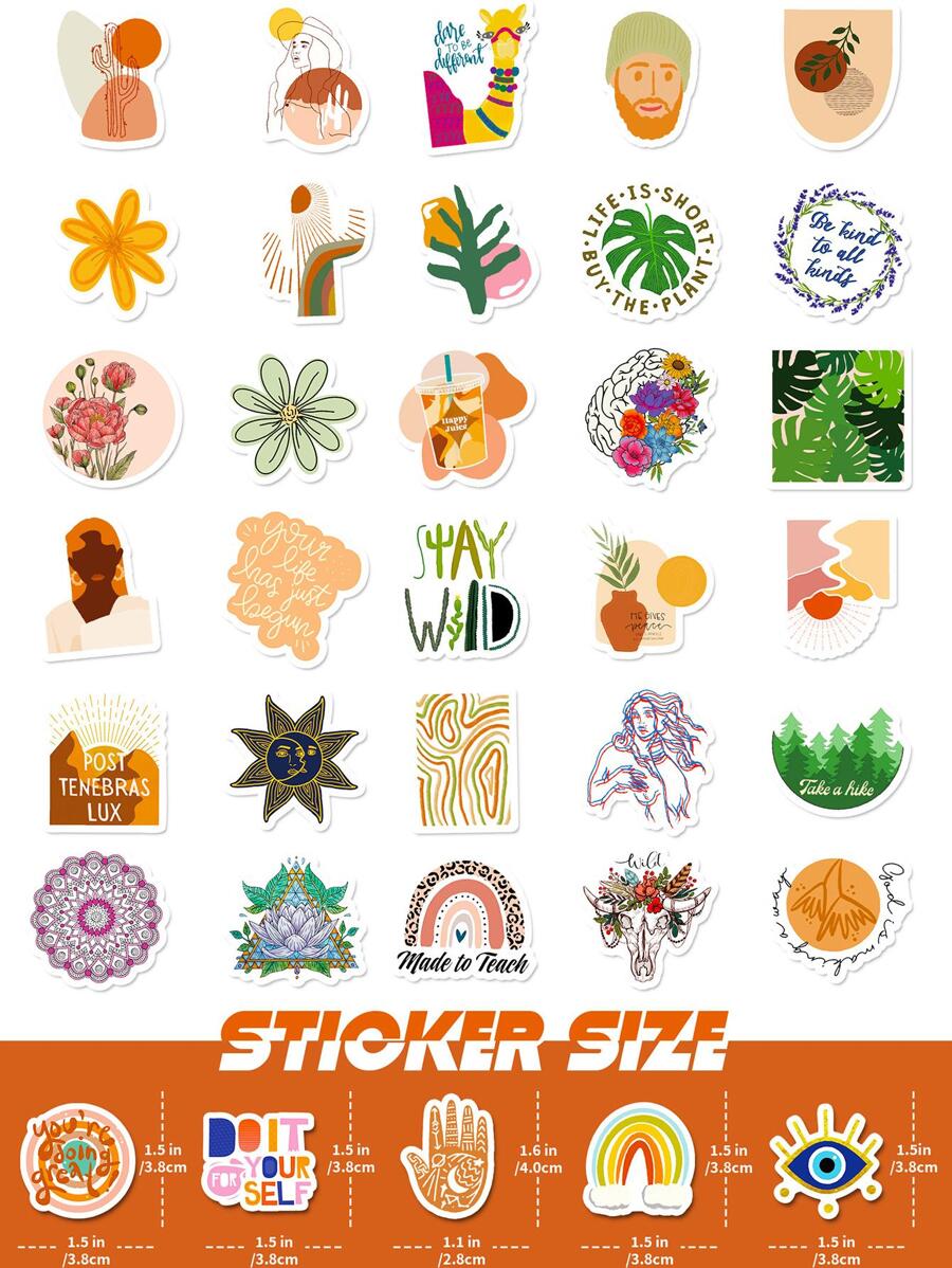 100Pcs Mini Size Aesthetic Boho Stickers For Water Bottles, Cute Preppy ...