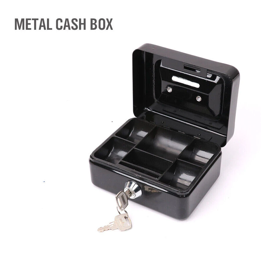 Locking Steel Cash Lock Box with Keys Security Money Tray Double Layer ...