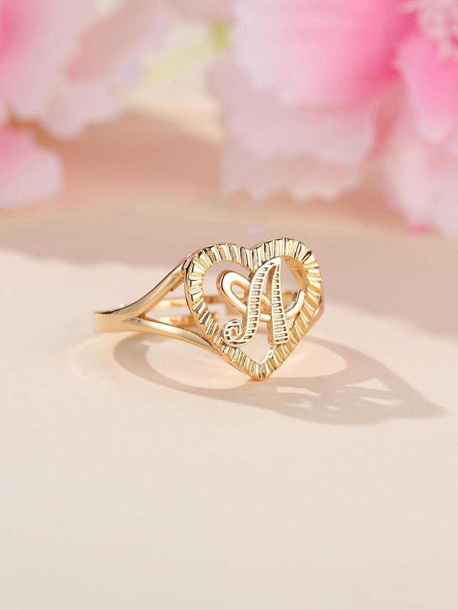 1pc Minimalist Style Open Heart Shaped Letter Detail Ring, Vintage ...