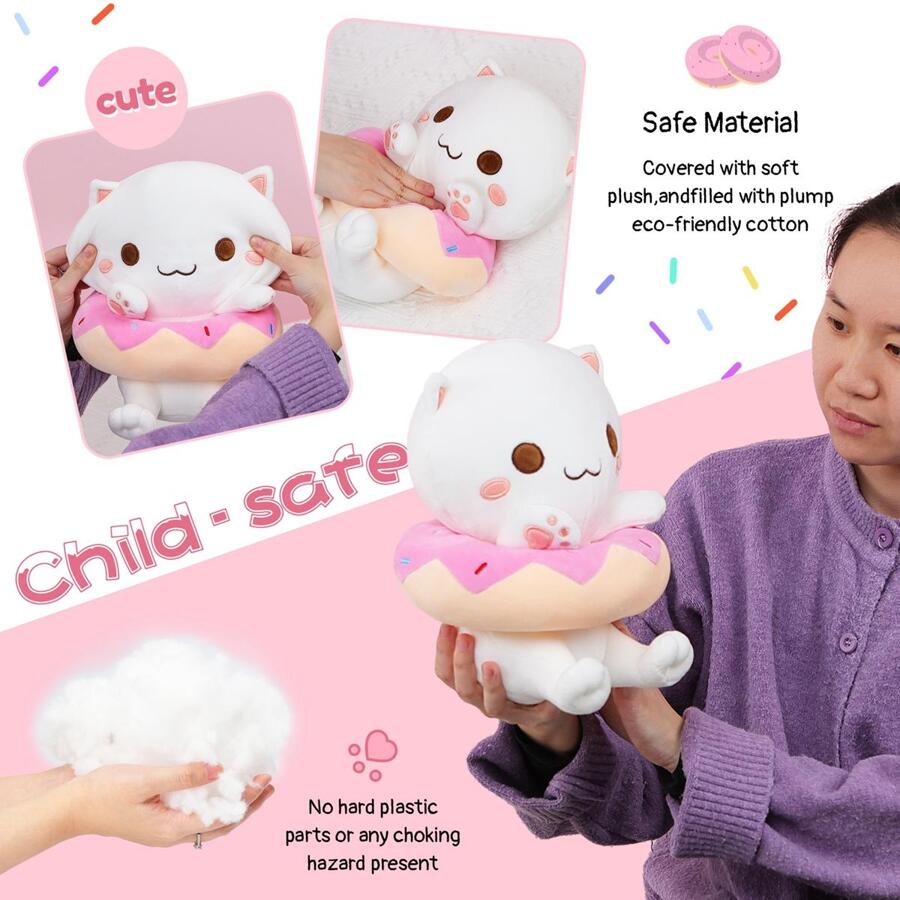AIXINI Donut Cat Plush Kitty Doughnut Stuffed Animal, Soft Cute Kawaii ...