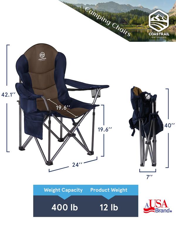 Folding Camping Chair Oversized Heavy Duty Padded Outdoor Chair with ...