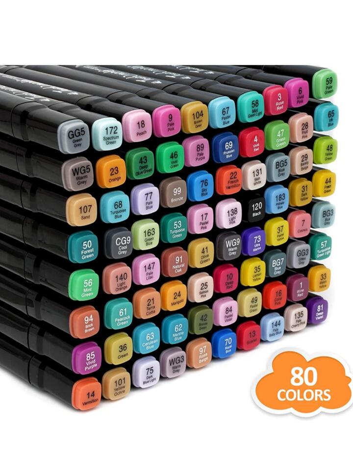80 Colors Art Marker Alcohol Felt Pen Manga Sketching Markers Dual ...