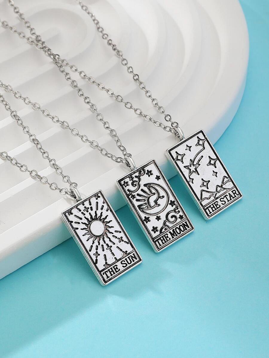 3pcs/set Fashionable Personalized Sun, Moon, Star Pattern Necklace Set ...