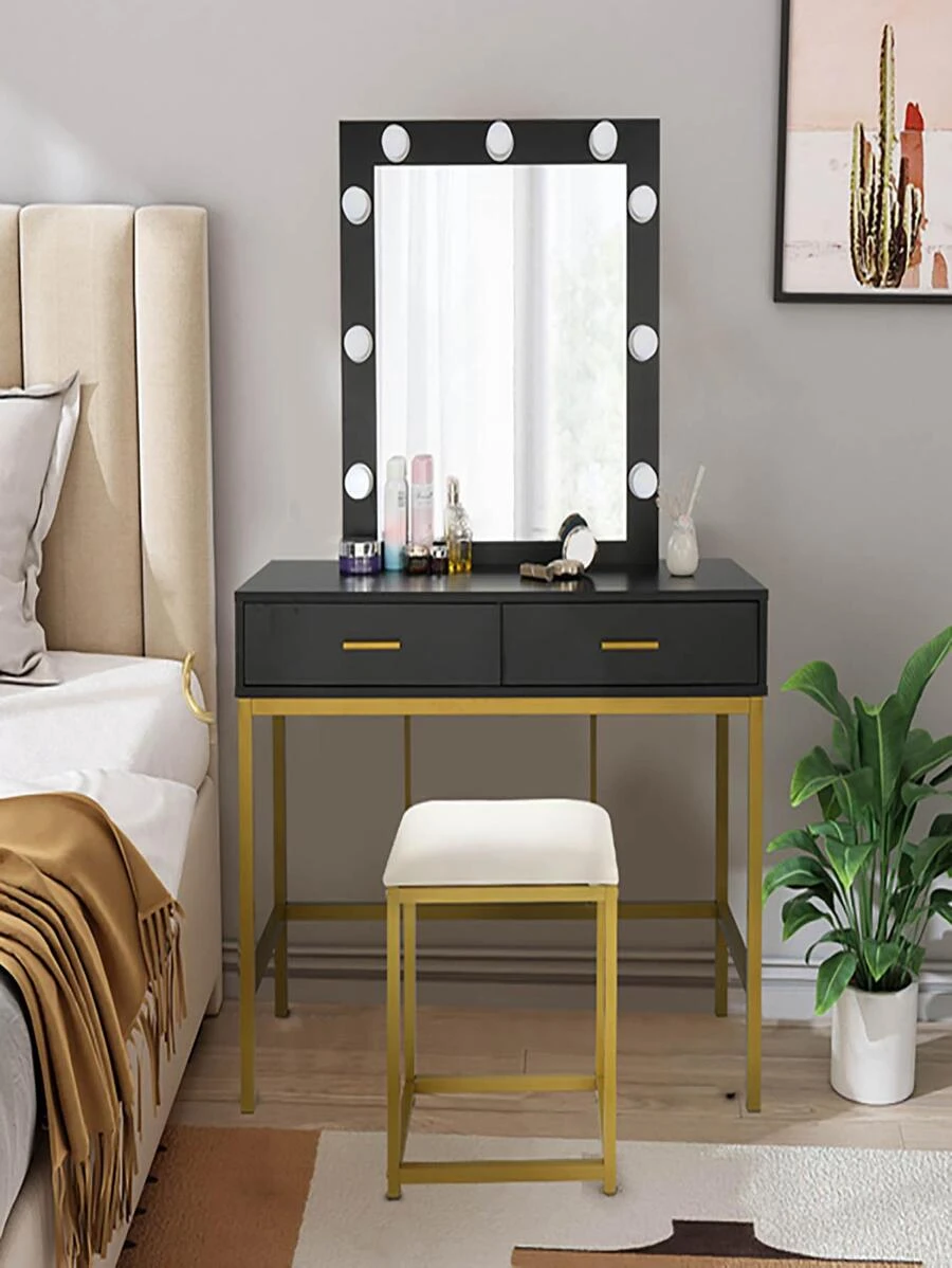 Vanity Desk, Makeup Vanity Set with Lighted Mirror and Stool, Dressing ...