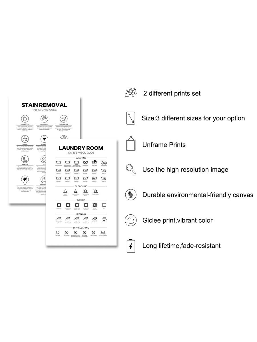 2pcs/set Laundry Care Instruction Canvas Prints, Modern Minimalist ...