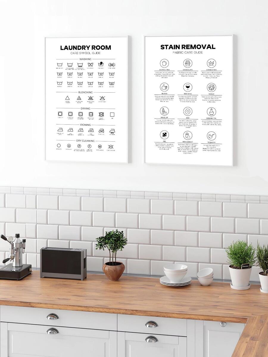 2pcs/set Laundry Care Instruction Canvas Prints, Modern Minimalist ...