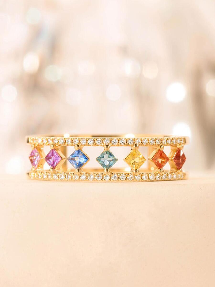 Vanel 1pc Hollow Out Yellow Tone Diamond Shape Multicolor Cubic ...