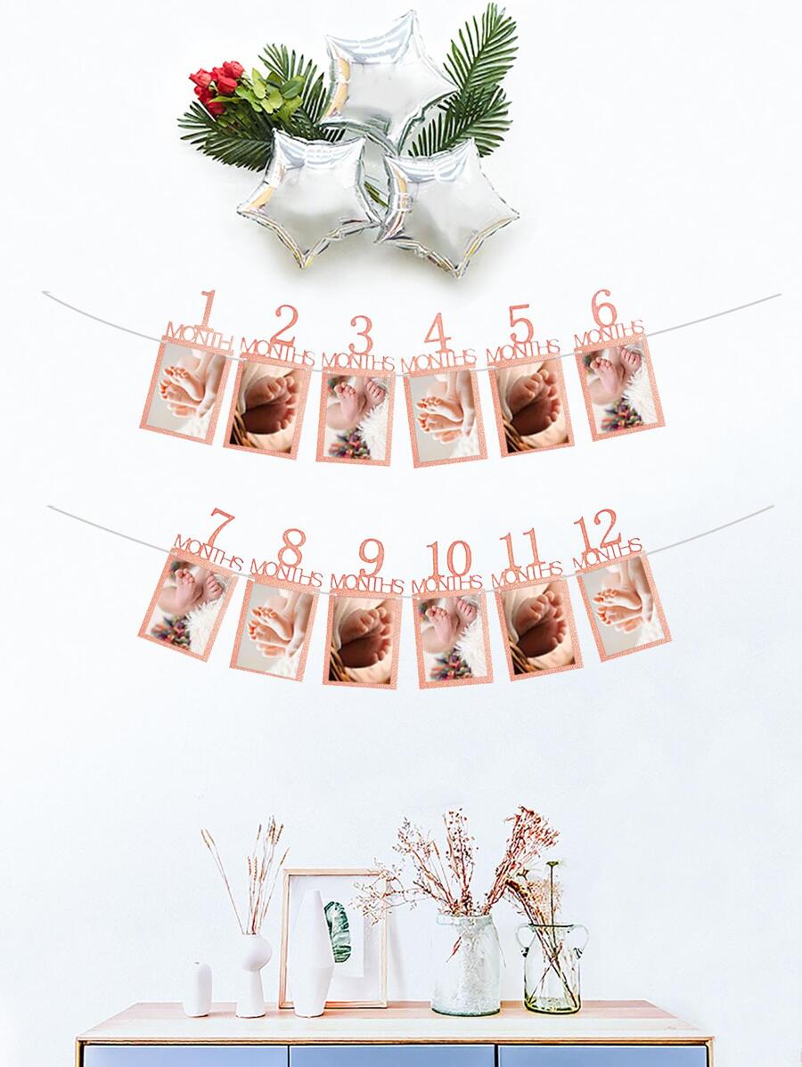 Rose Gold 1 to 12 Months Photo Frame Banner 1st Birthday Party ...