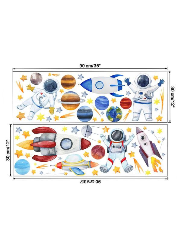 Cute Space Astronaut & Planet Pattern Wall Sticker For Living Room ...
