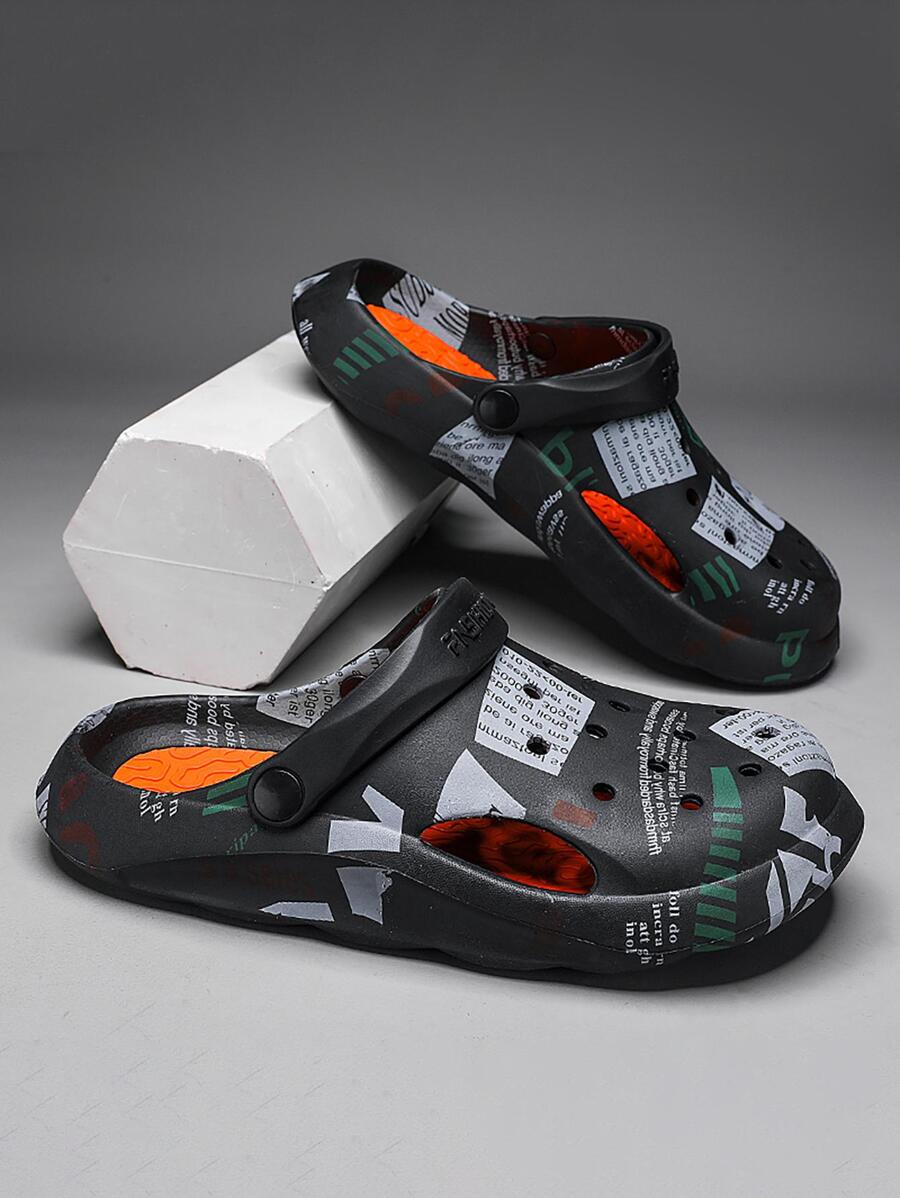 Men Multi-way Wear Letter Graphic Hollow Out Vented Clogs, Casual EVA ...