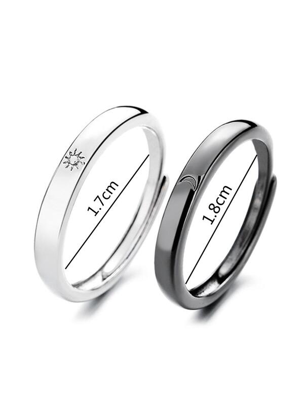1pair Sun And Moon Couple Rings, Black And White | SHEIN USA