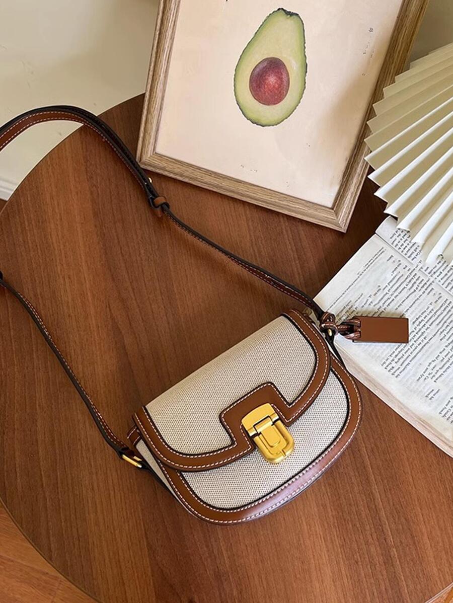 New Trendy Color-block Saddle Bag Single Shoulder Crossbody Bag ...