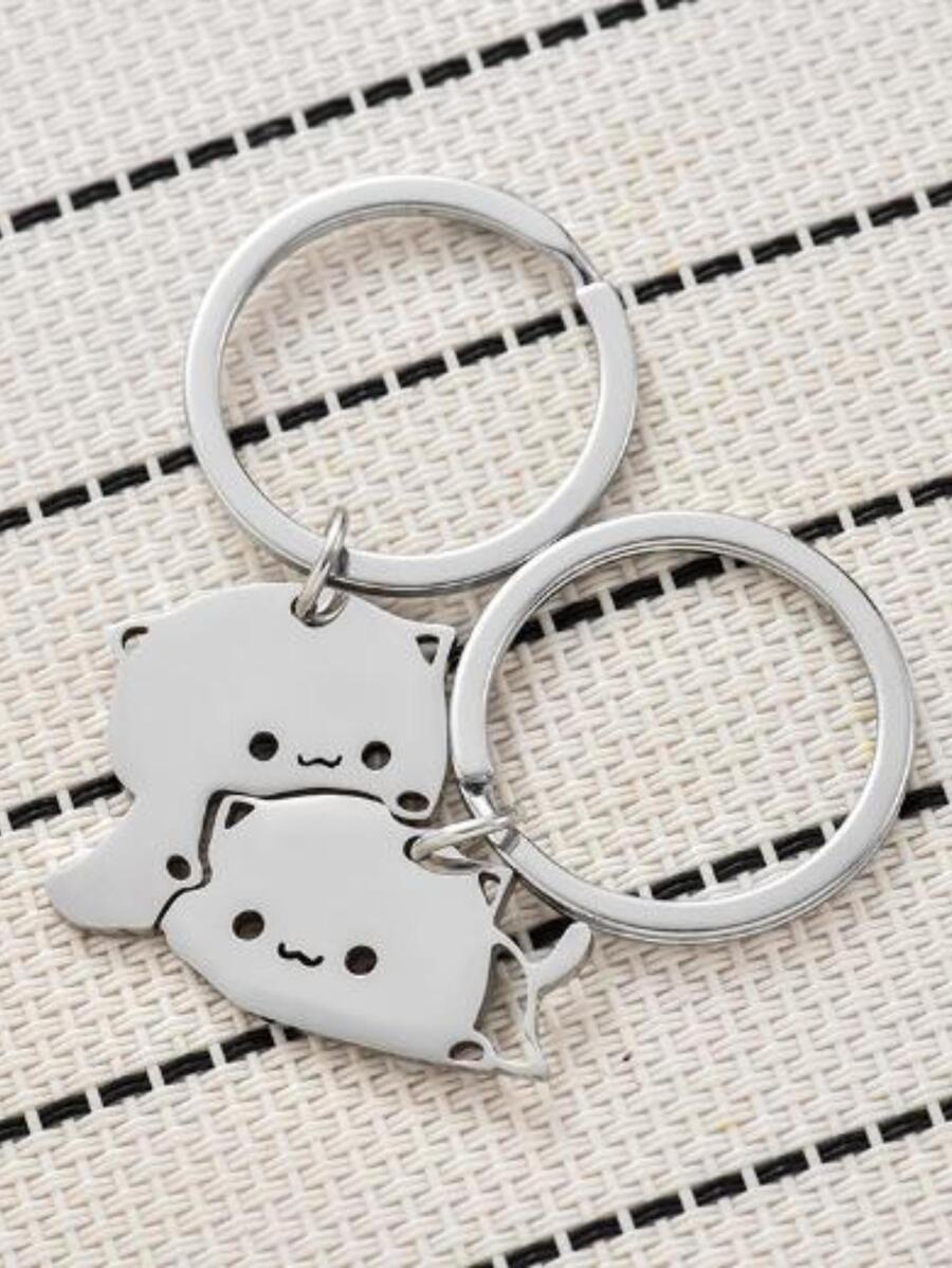 2pcs/set Stainless Steel Couple Keychain Set | SHEIN UK