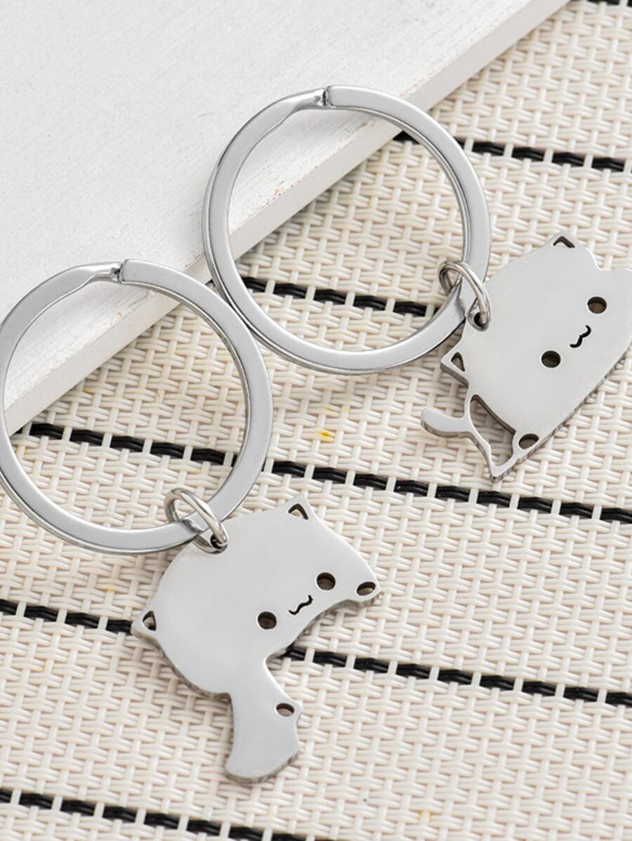 2pcs/set Stainless Steel Couple Keychain Set | SHEIN UK