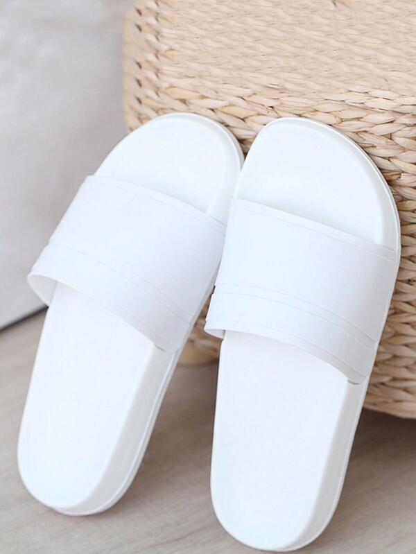 Women Lightweight Single Band Slides, Minimalist White Indoor EVA ...