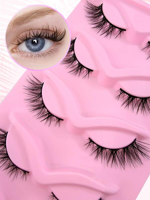 5 Pairs Full False Lashes Cat Eye Look 15mm Tail Elongated Eyelashes ...