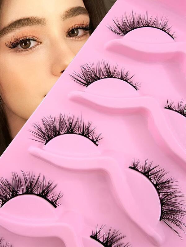 5 Pairs Full False Lashes Cat Eye Look 15mm Tail Elongated Eyelashes ...