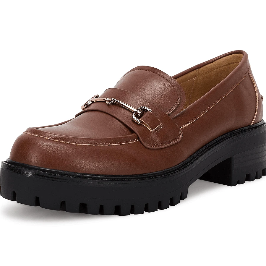 Women Lug Sole Platform Mid Chunky Heel Classic Round Toe Slip On ...