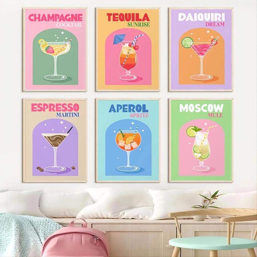 6pcs Frameless Juice Print Colorful Cart Gallery Wall Art Retro Posters ...