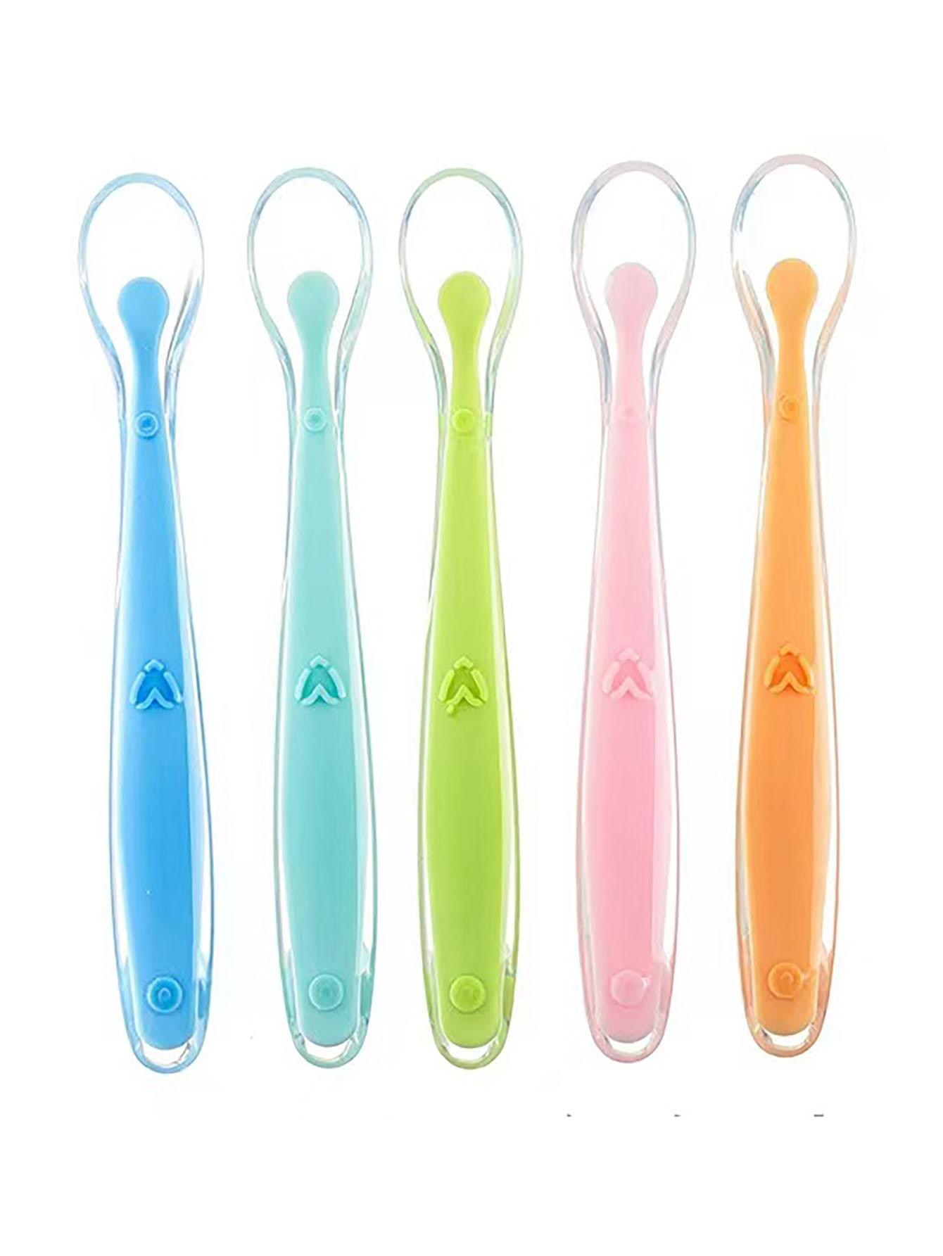 1pc Random Color 1st Stage Baby Silicone Spoon,soft Tip Safe Baby ...