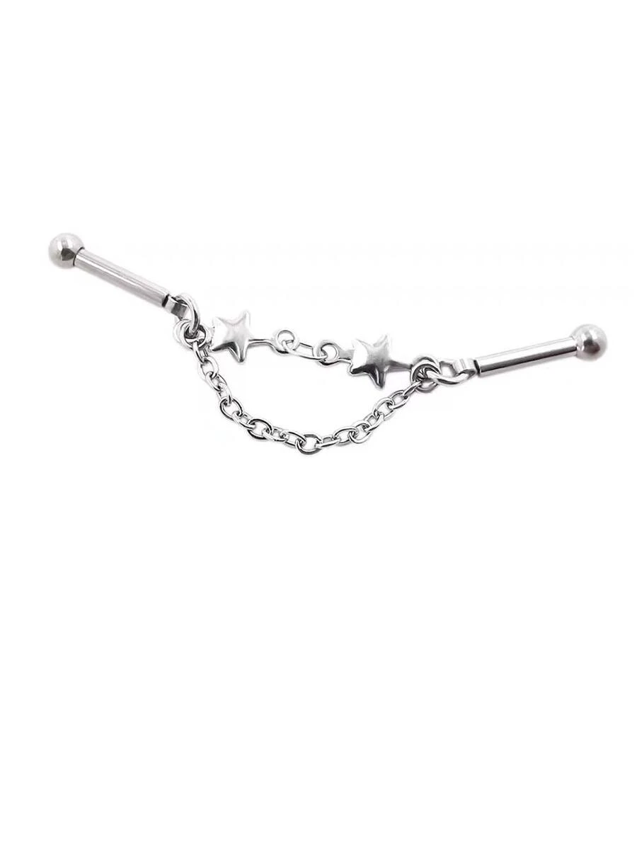 1PC Star Chain Floating Industrial Piercing Barbell Stainless Steel ...