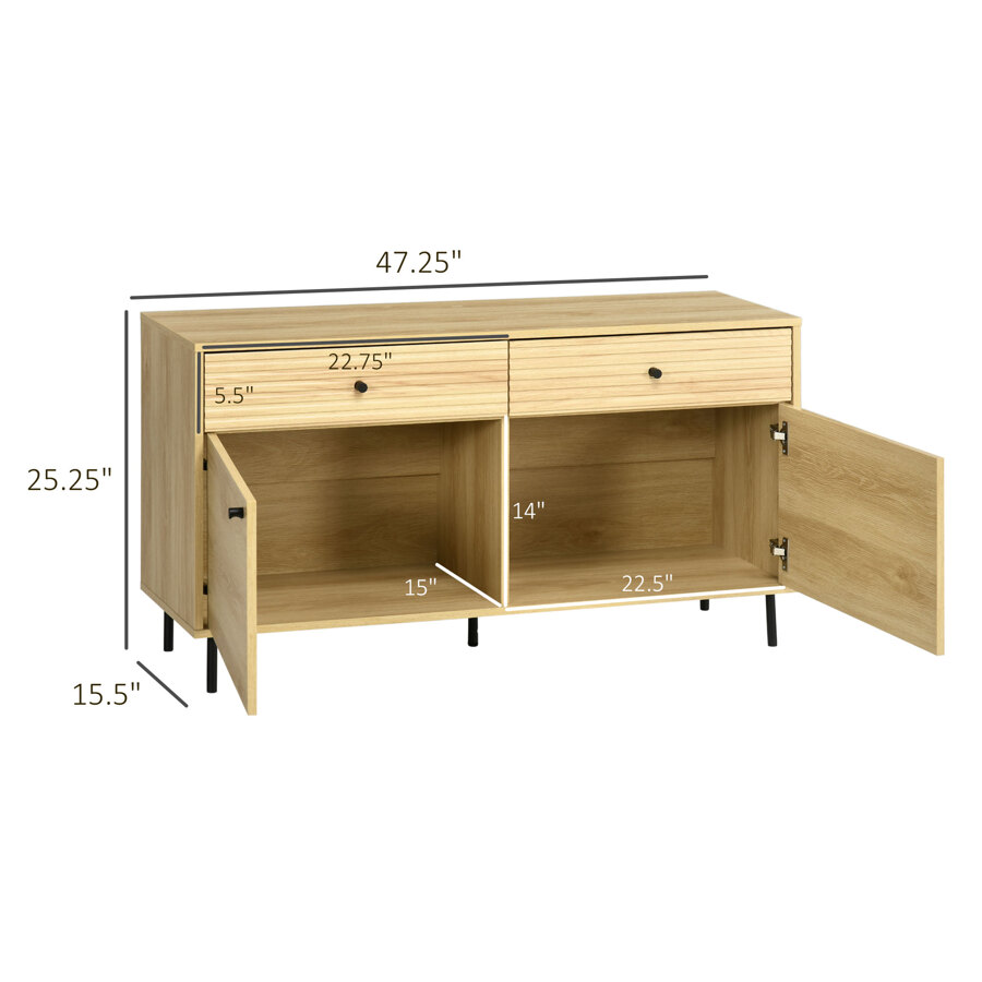 HOMCOM Sideboard Buffet Cabinet with Ribbed Texture & Woodgrain ...