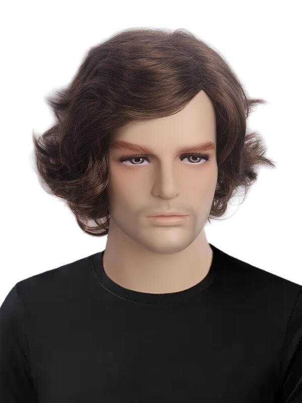 Brown Color Wig Short Curly Wigs for Men's Synthetic Layer Hair For Man ...