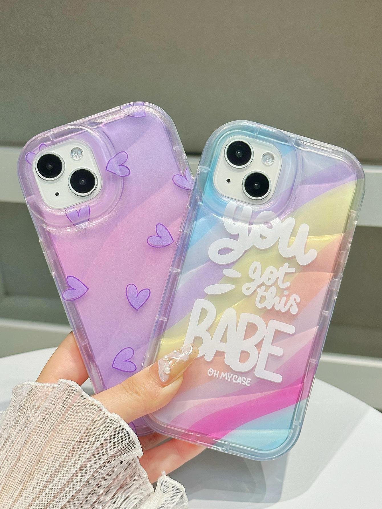2 pièces Coque De Téléphone Portable Cœur Et Slogan
