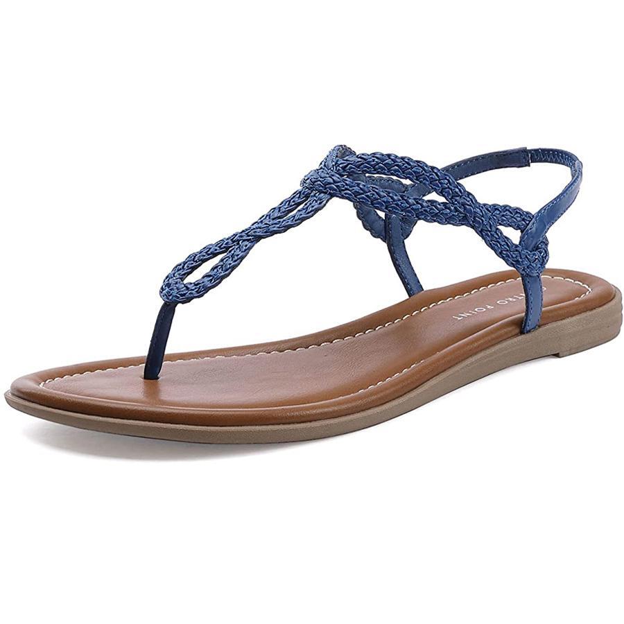 Women's Braided T-strap Thong Slip On Flat Sandals With Elastic Roman ...