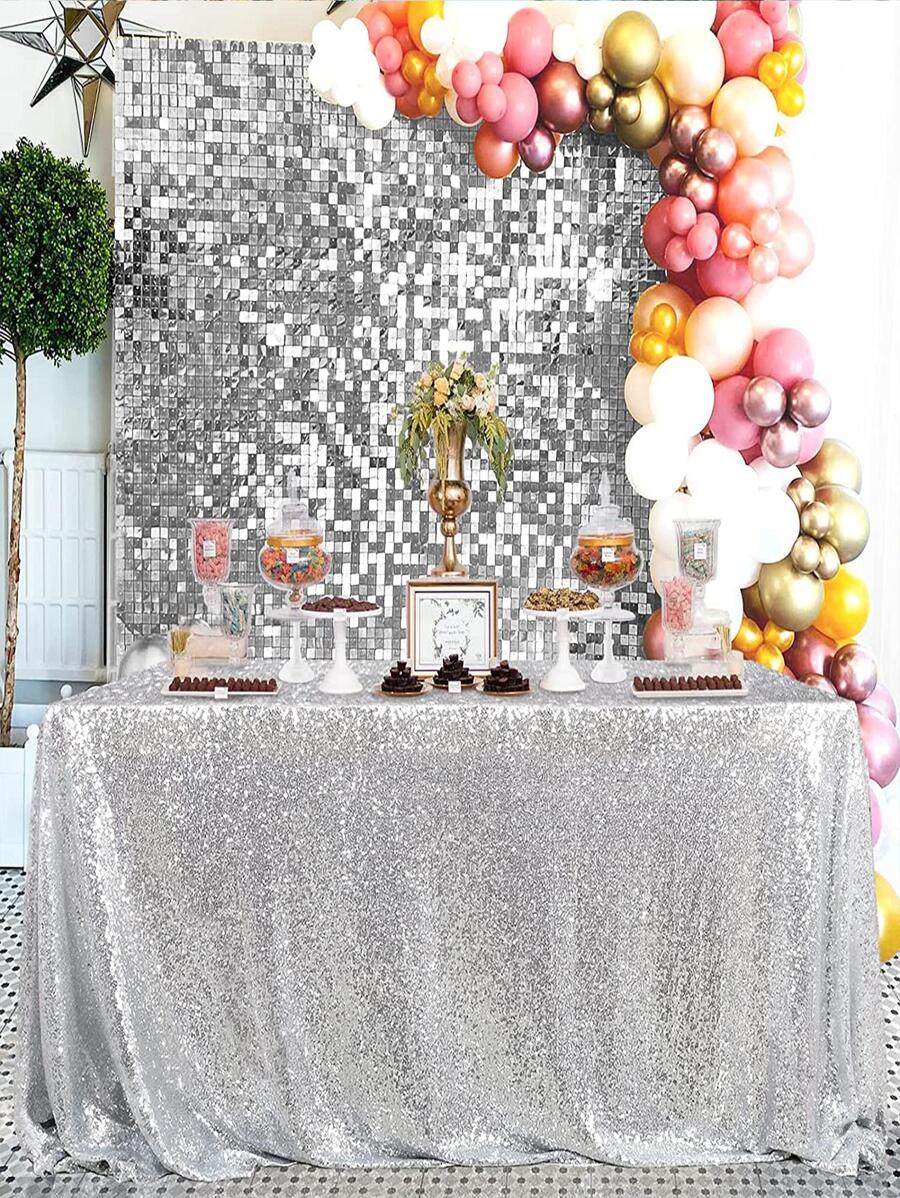 Personalized Silver Sequin Tablecloth, Party Decor Glitter Table Cover ...