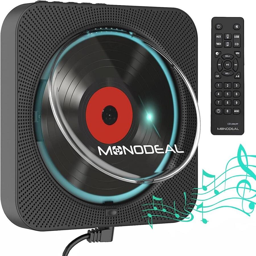 Portable CD Player with BT,MONODEAL Wall Mounted BT CD Player with ...