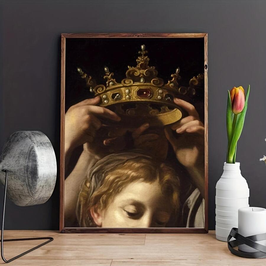 1pc Vintage Character & Crown Pattern Canvas Painting For Home Hallway ...