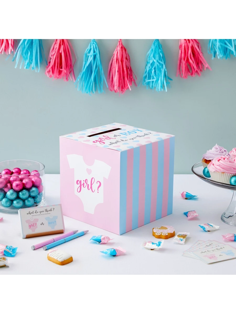 Boy or Girl Gender Reveal Ballot Box with 50 Cards, Baby Shower Games ...