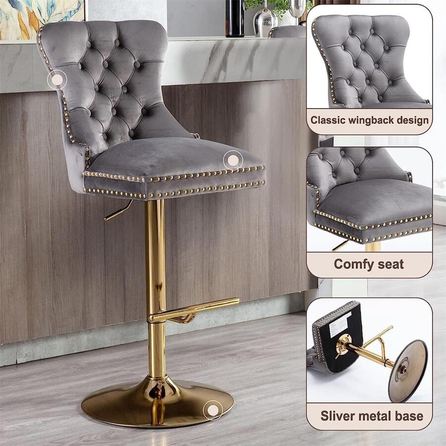 Velvet Barstools Bar Stools Set of 2- Modern Swivel Adjustable Sillas ...