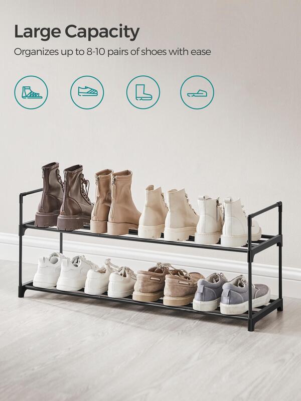 SONGMICS Shoe Rack, 2 Tier Shoe Organizer, Metal Shoe Storage Shelf for ...
