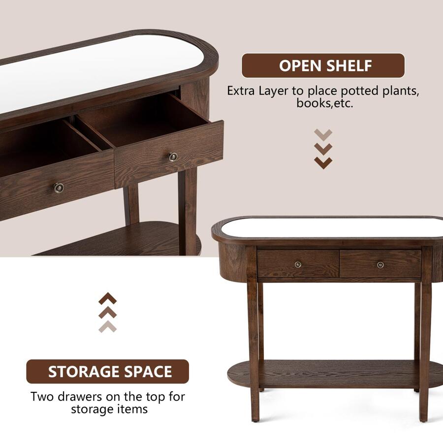 COSIEST COSIEST Console Table with 2 Drawers, Mirrored Tabletop Narrow ...