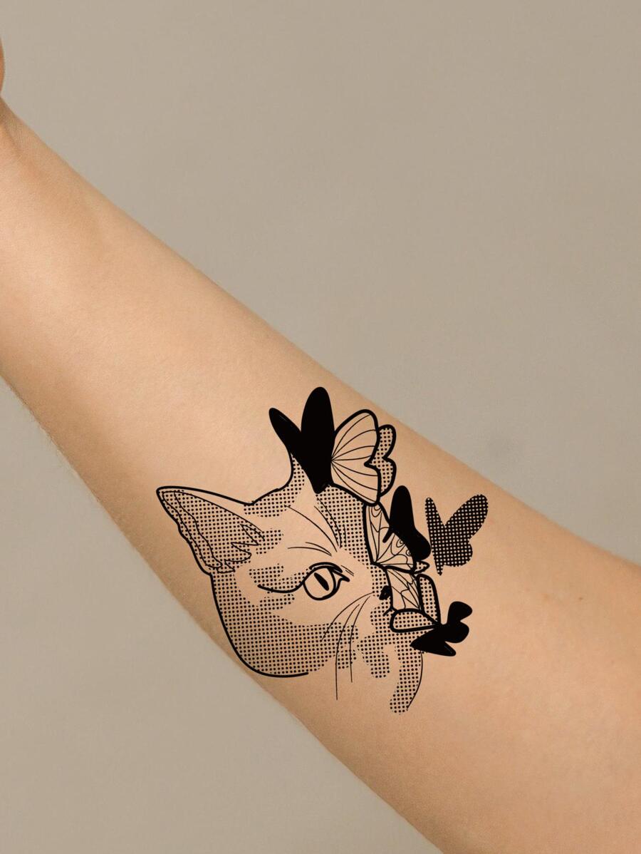 1pc Cat Head & Butterfly Temporary Tattoo Sticker | SHEIN USA