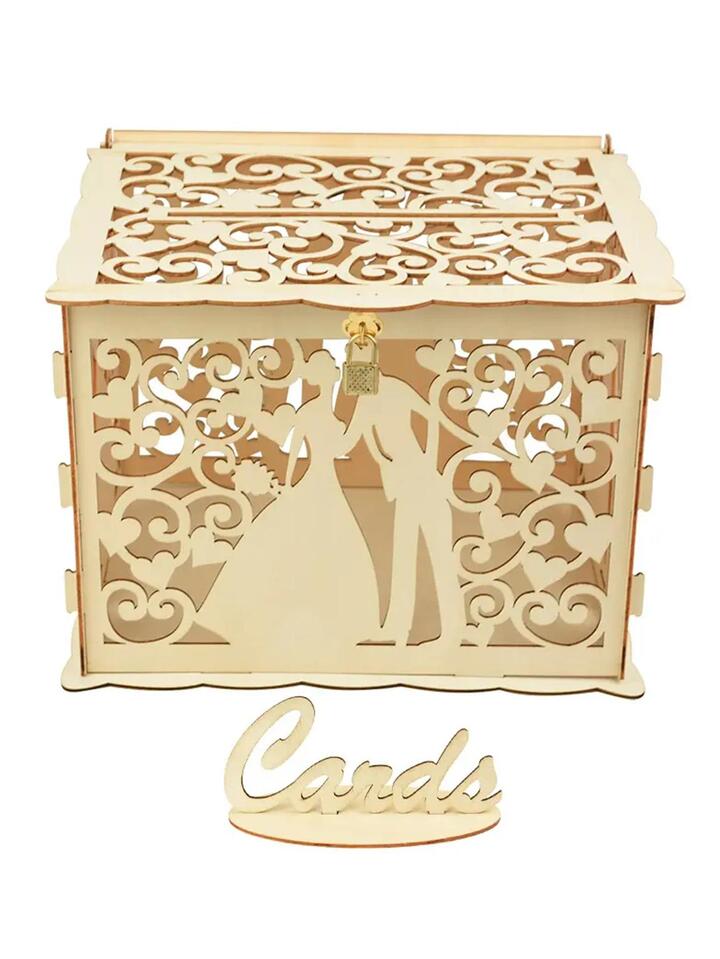 1 Set Wood Wedding Card Box With Lock And Cards Sign, Card Box For ...