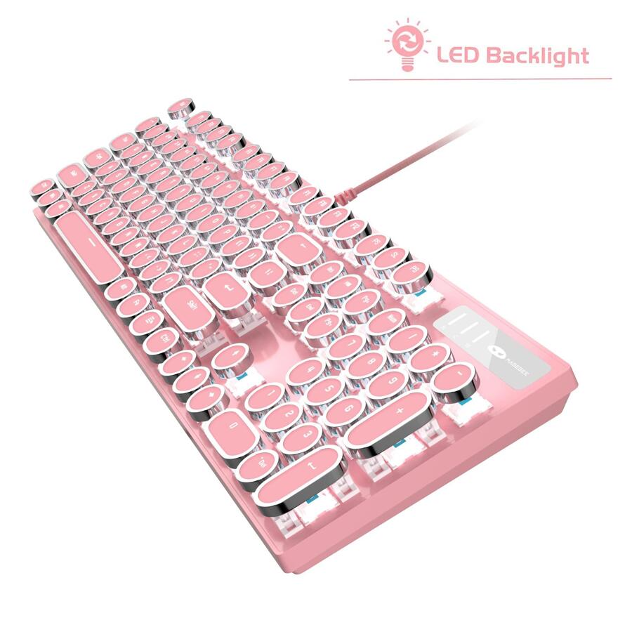 Typewriter Mechanical Gaming Keyboard, Wired Retro Punk Round Keycaps ...