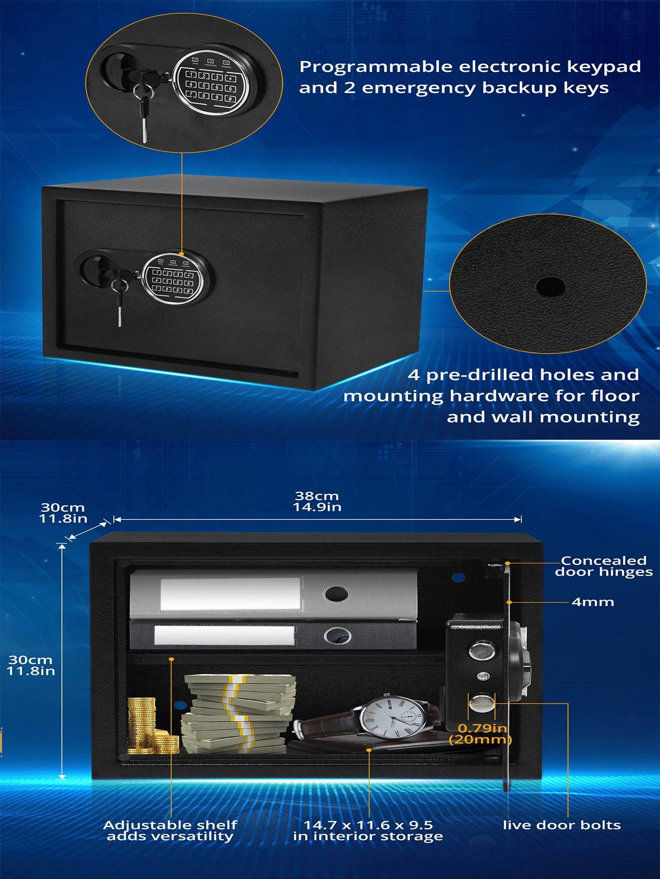1.2 Cubic Feet Steel Safe with Digital Keypad Lock and Interior Lining ...