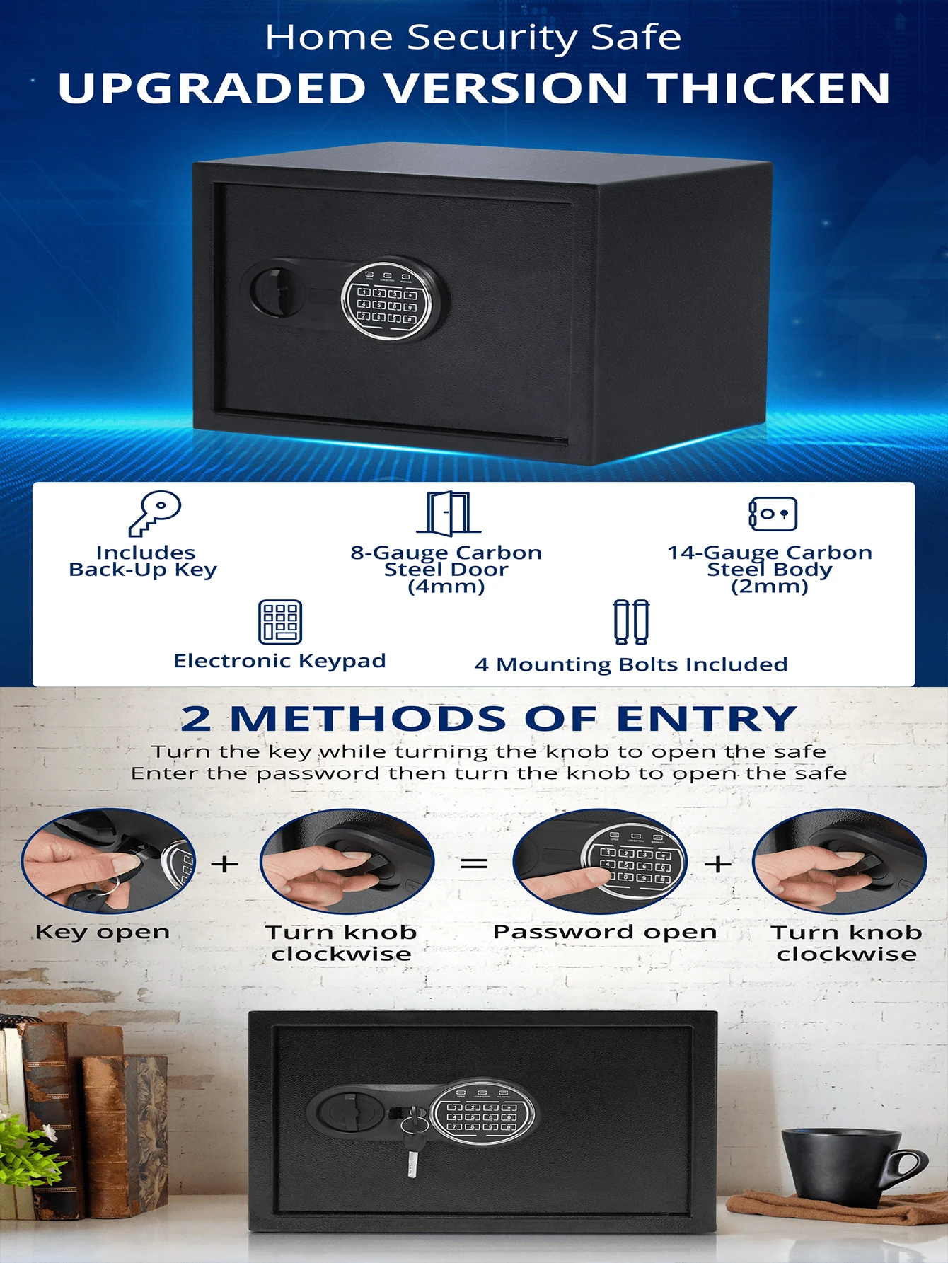 1.2 Cubic Feet Steel Safe with Digital Keypad Lock and Interior Lining ...