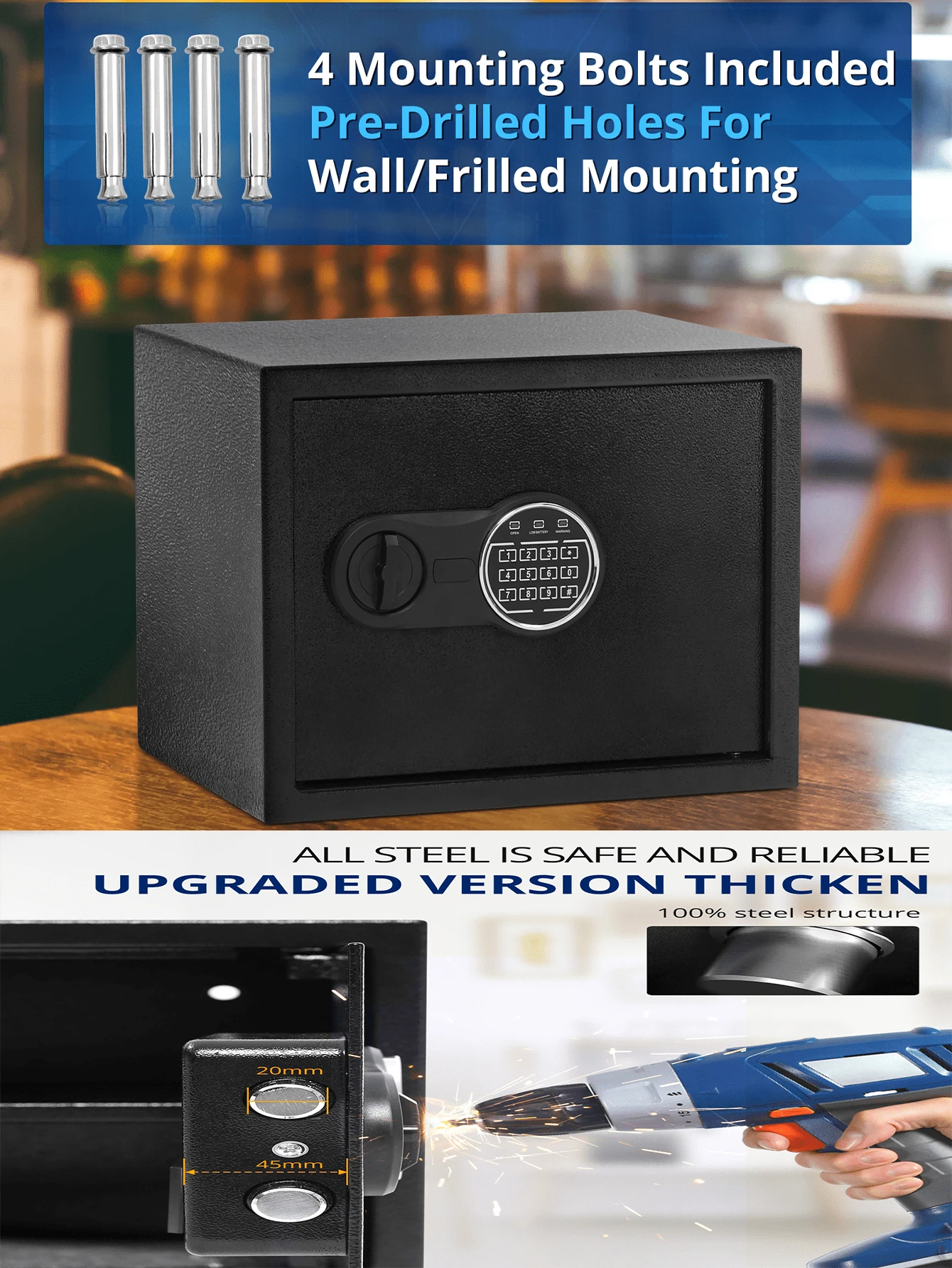 1.2 Cubic Feet Steel Safe with Digital Keypad Lock and Interior Lining ...