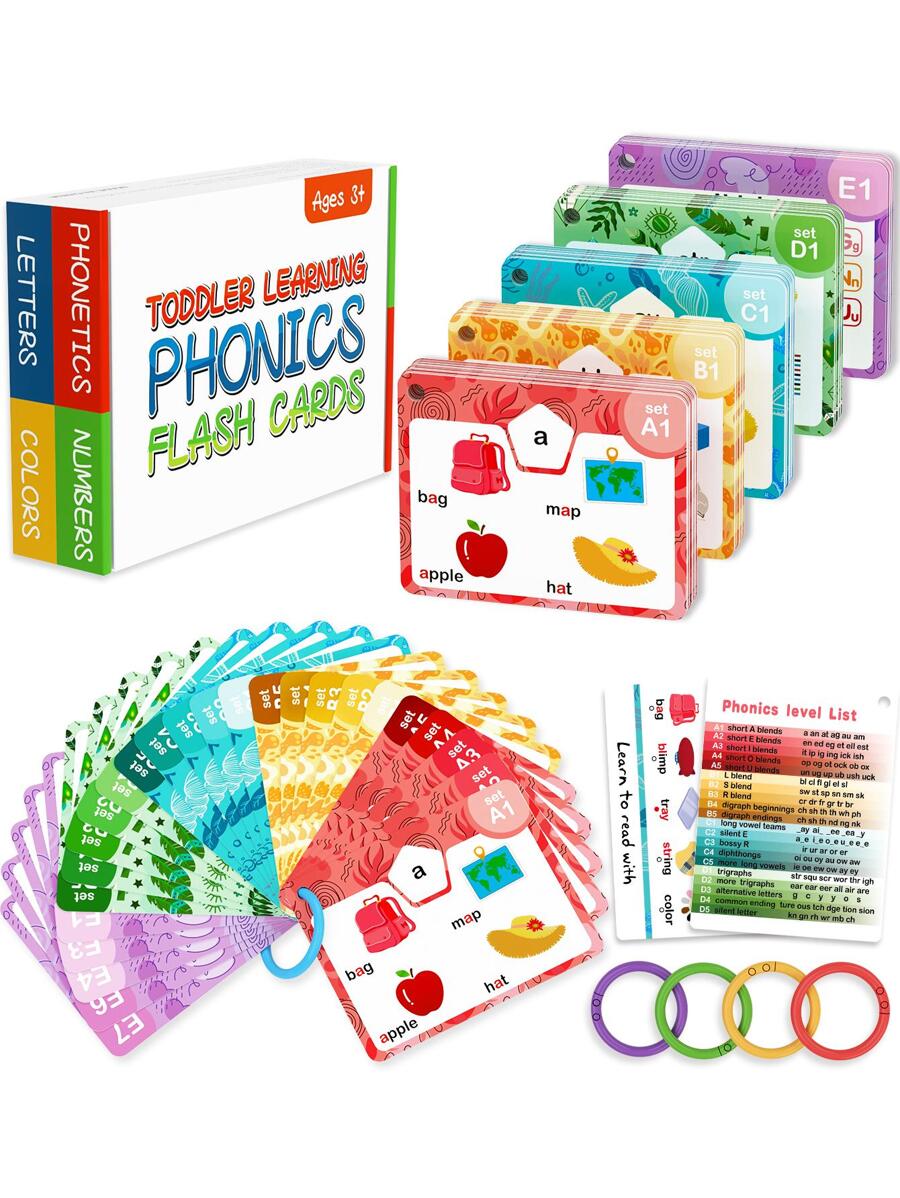 Hapyland 70PCS Phonics Flash Cards Kindergarten with Sorting Rings ...