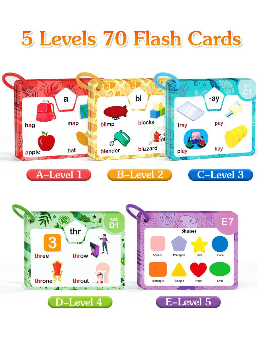 Hapyland 70PCS Phonics Flash Cards Kindergarten with Sorting Rings ...