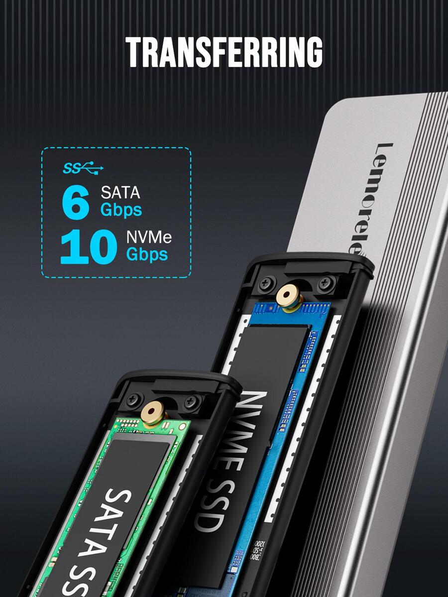 Lemorele SSD Hard Drive Cases External M.2 NVMe Sata PCIE Dual Protocol ...