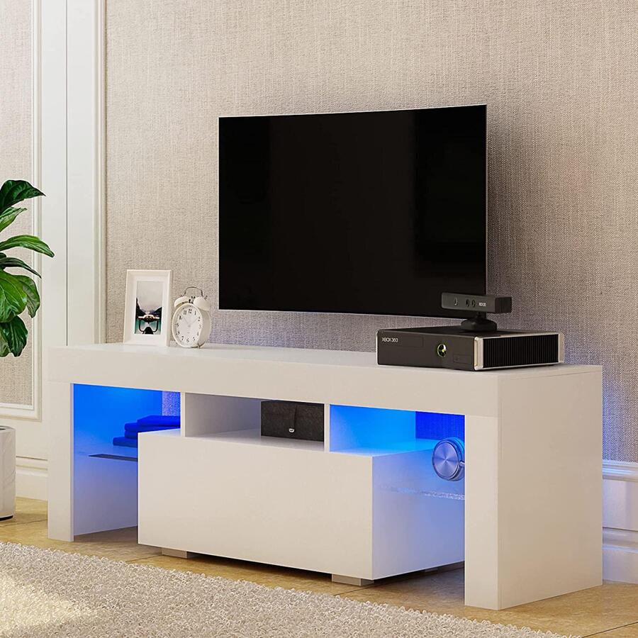 51" TV Stand,LED TV Stand High Glossy Entertainment Center Modern ...