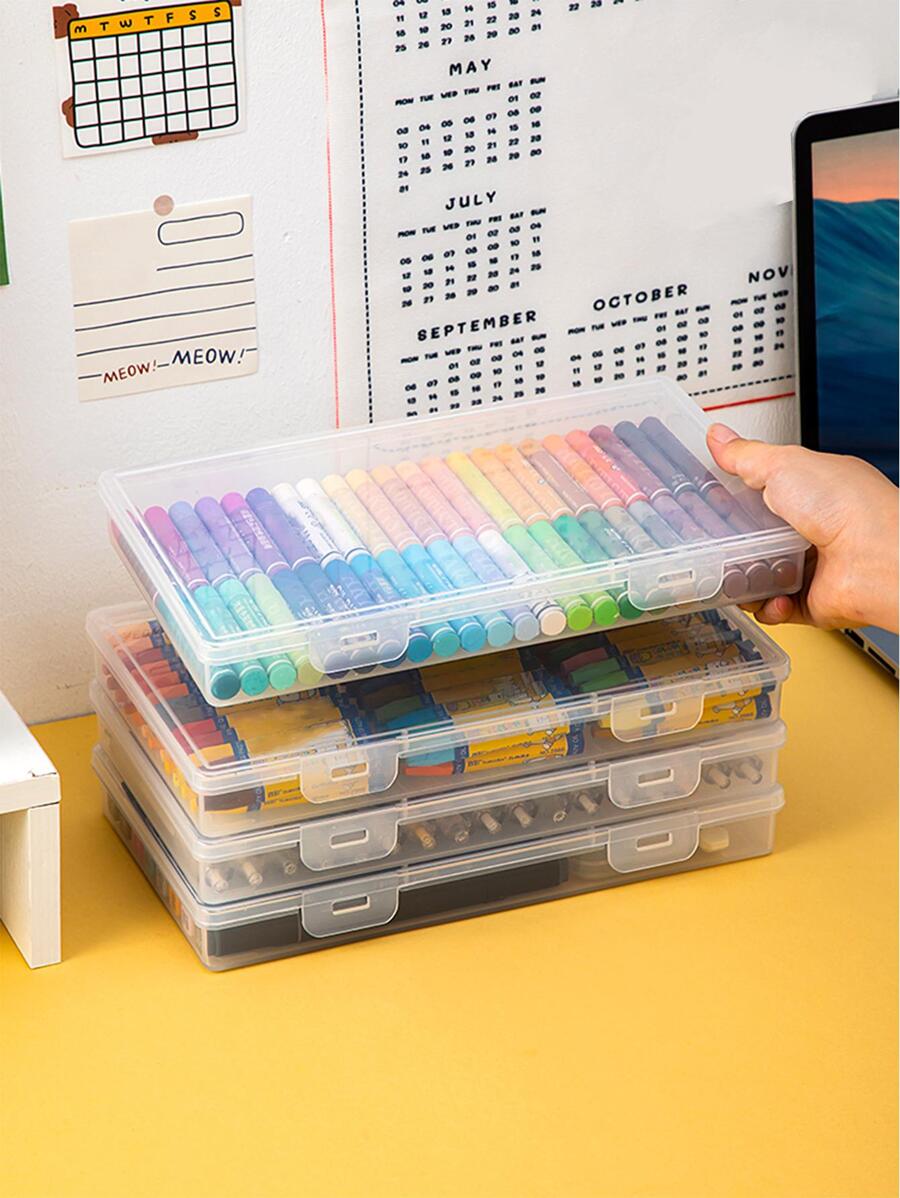1pc Simple Transparent Desktop Stationery Organizer Box With Large ...