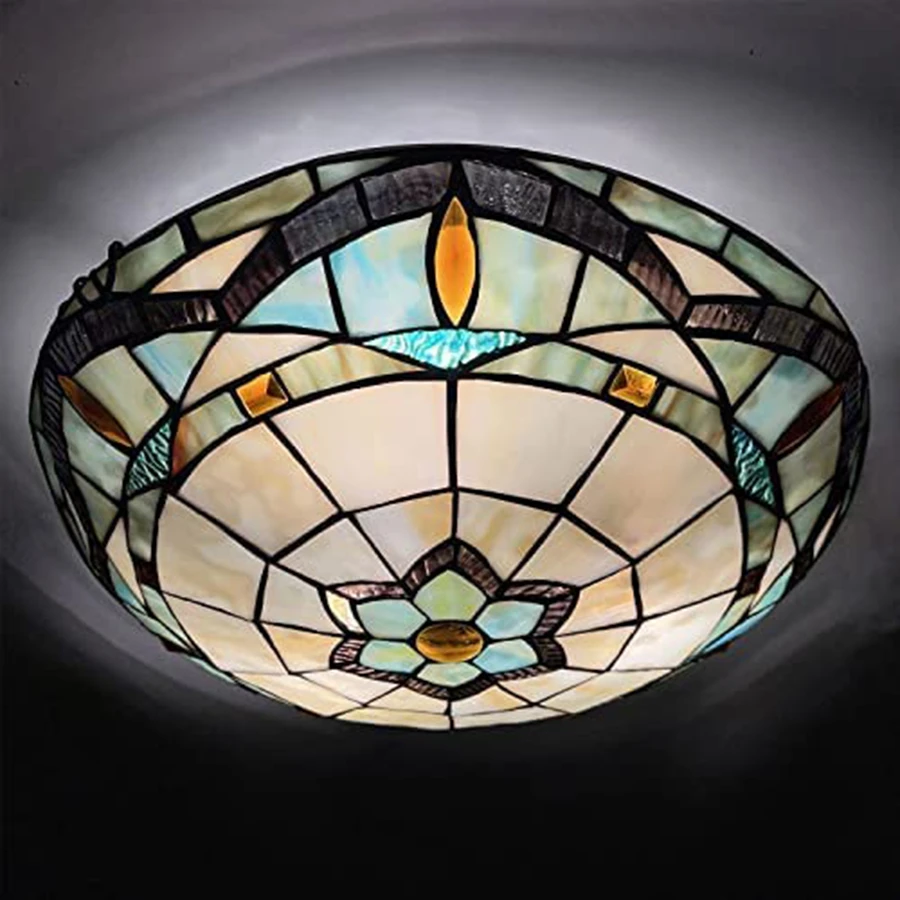 Ceiling Lights, Stained Glass Ceiling Light 3-Lights 16 Inch Flush ...